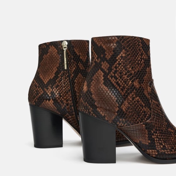 Zara | Shoes | Zara Brown Snake Heeled Animal Print Ankle Boots | Poshmark